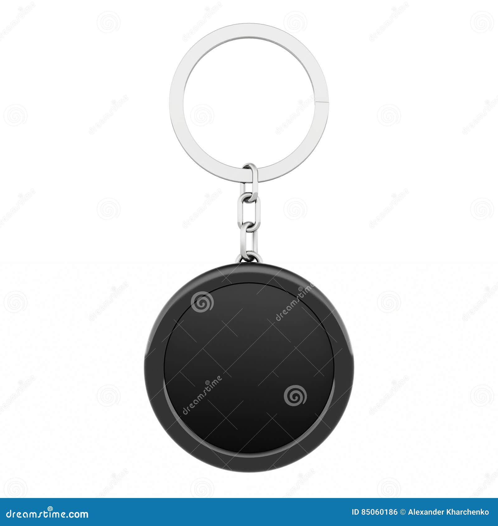 Blank Black Round Metal Key Chain with Key Ring. 3d Rendering Stock ...