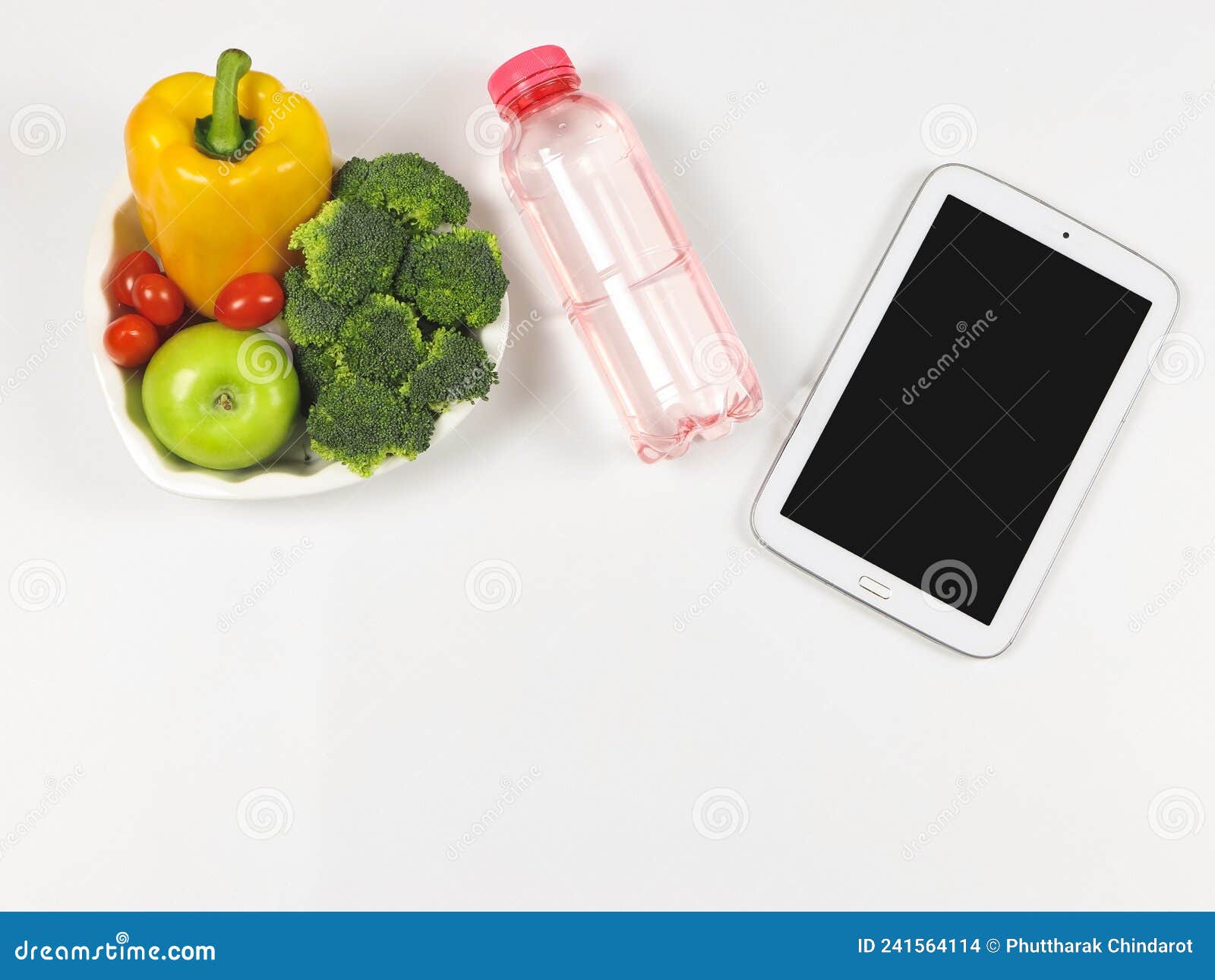 Blank Black Screen Computer Tablet , Vegetables and Fruit in Heart ...