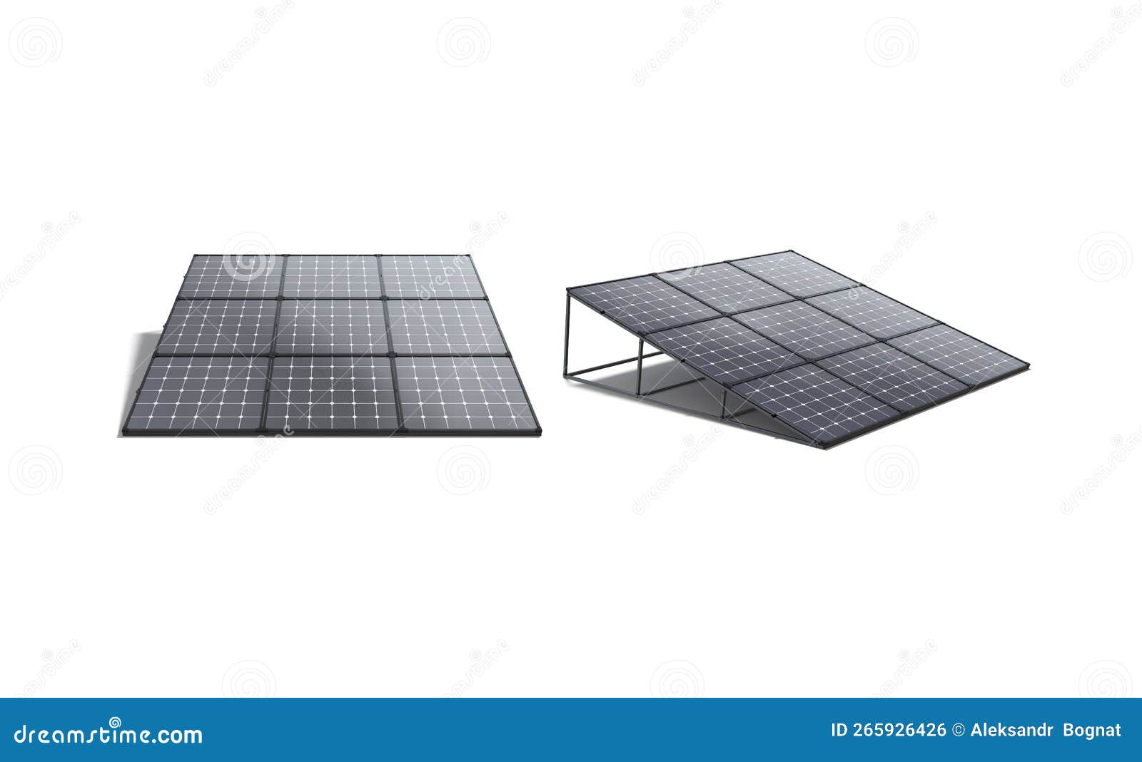 Blank Black Solar Panel Roof-mounted Mockup, Front and Side View Stock ...