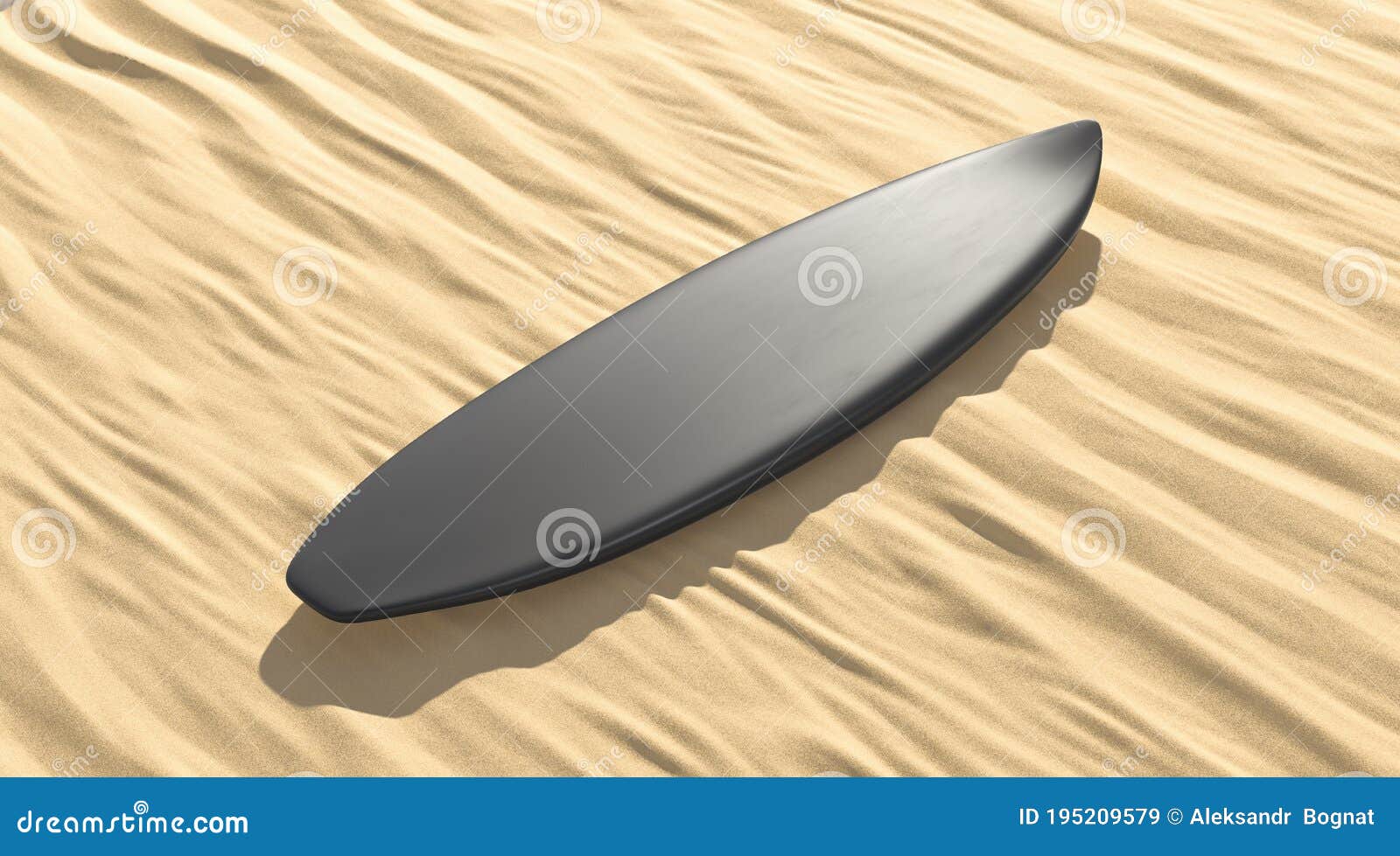 Blank Black Surfboard Lying on Sand Mockup, Side View Stock ...