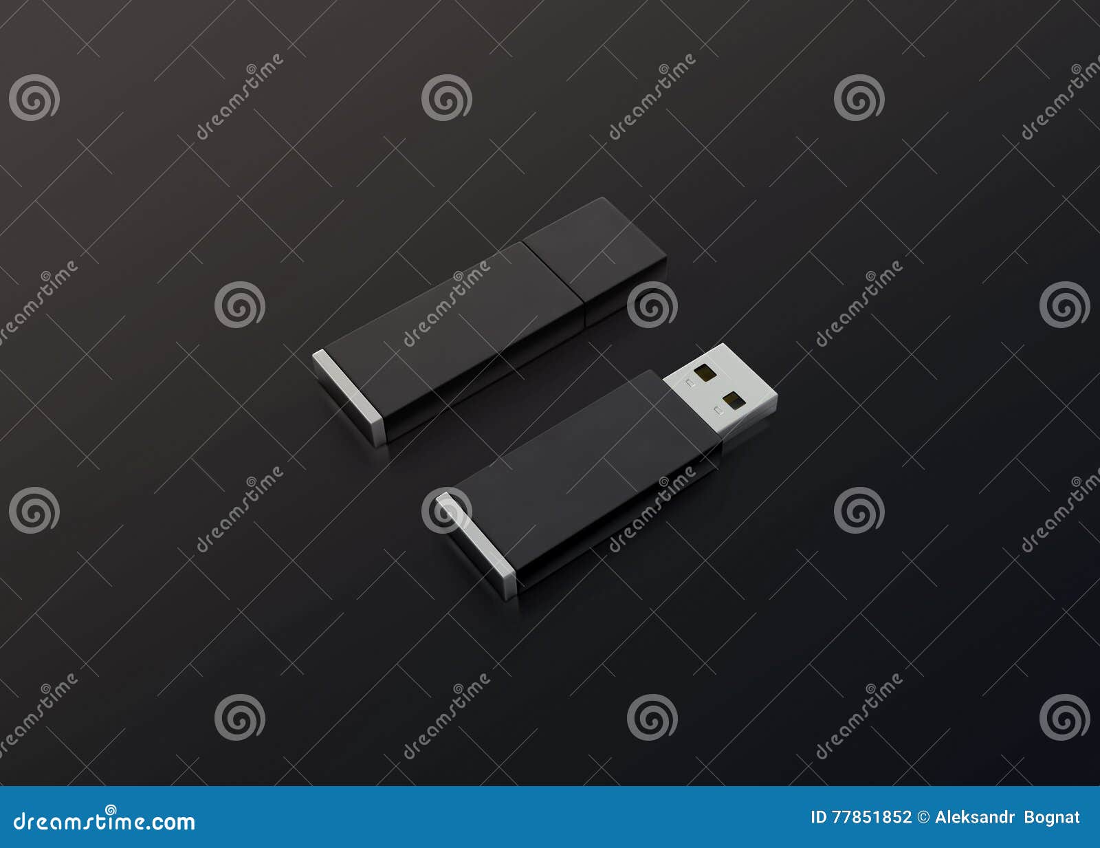 Blank Black Usb Drive Design Mockup, 3d Rendering, Opened and Closed ...