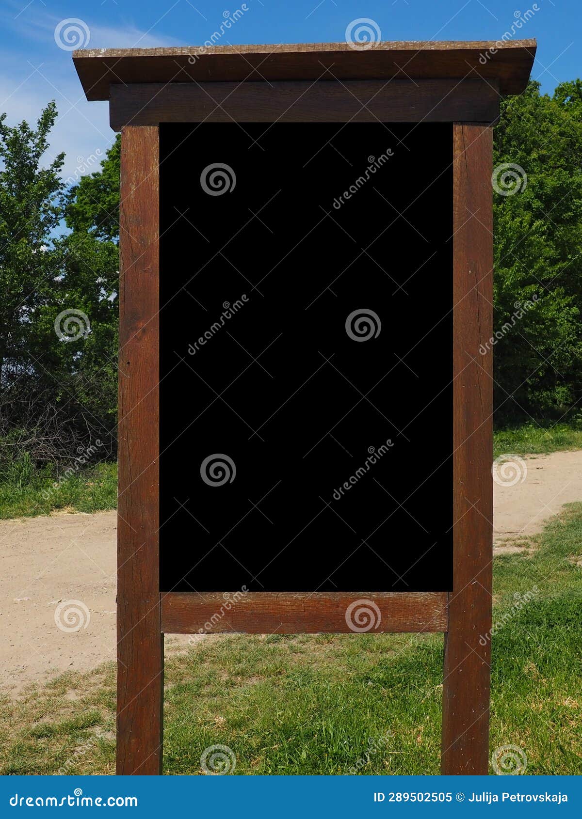 Blank Black Vertical Rectangular Pylon Stand on Forest Dirt Road Mock ...