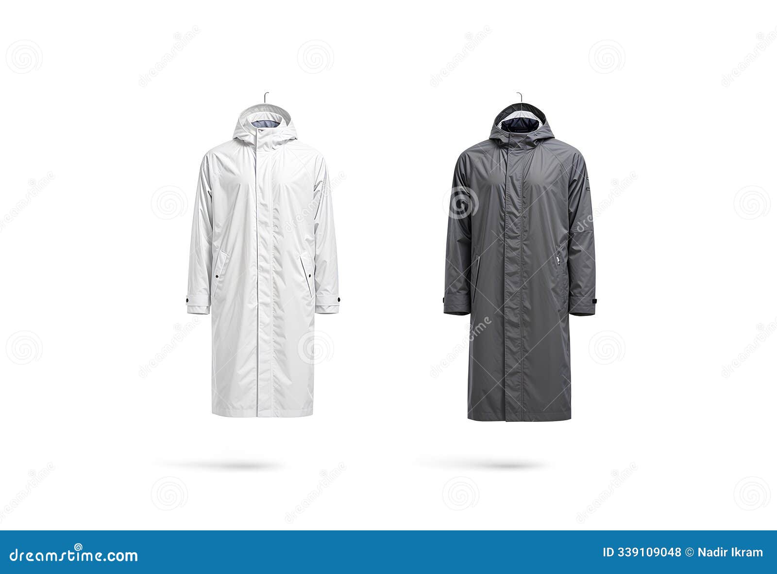 Blank Black and White Protective Raincoat Mockup, Front View. Stock ...