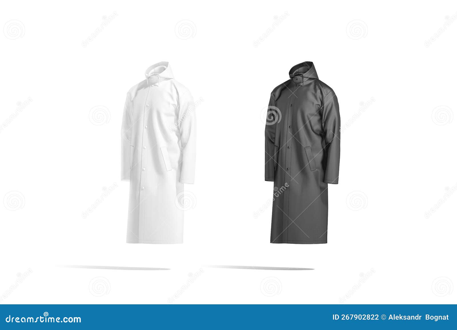 Blank Black and White Protective Raincoat Mockup, Side View Stock ...