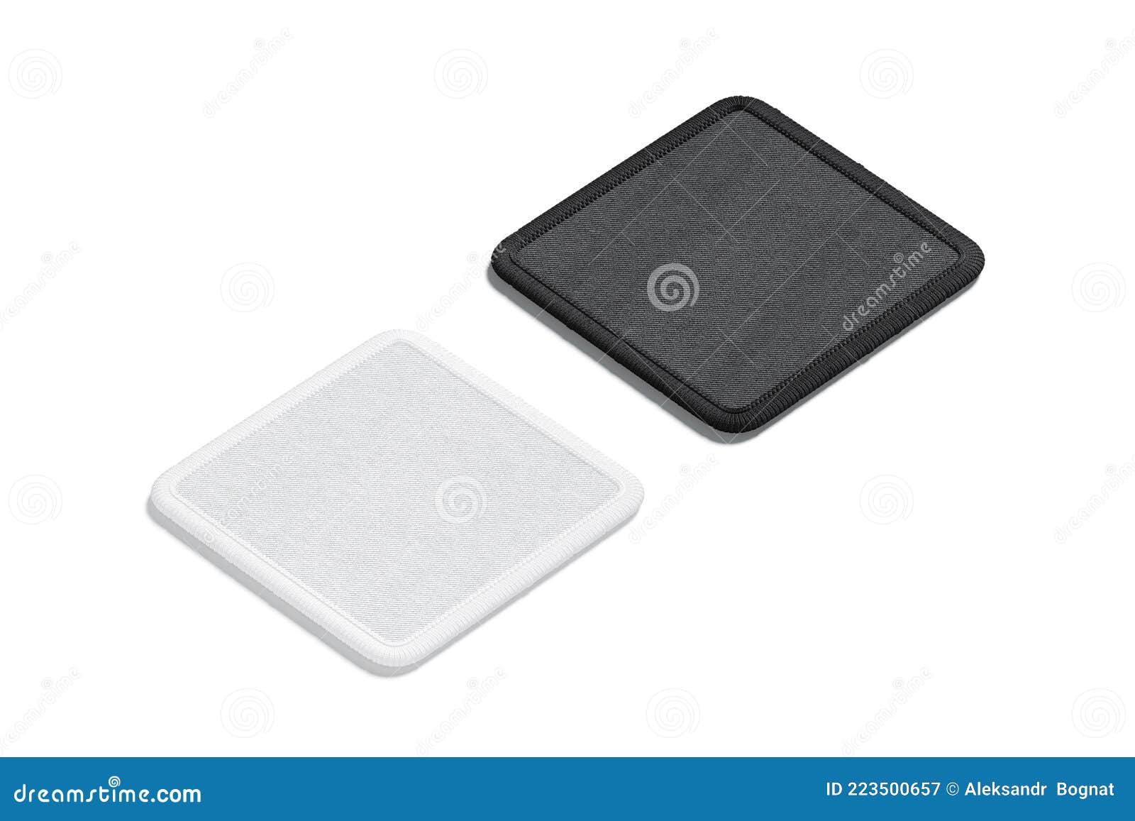 Blank Black and White Square Embroidered Patch Mockup, Side View Stock ...