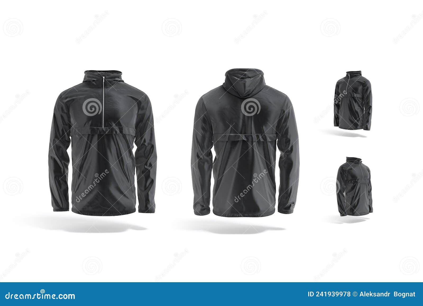 Blank Black Windbreaker Mock Up, Different Views Stock Illustration ...