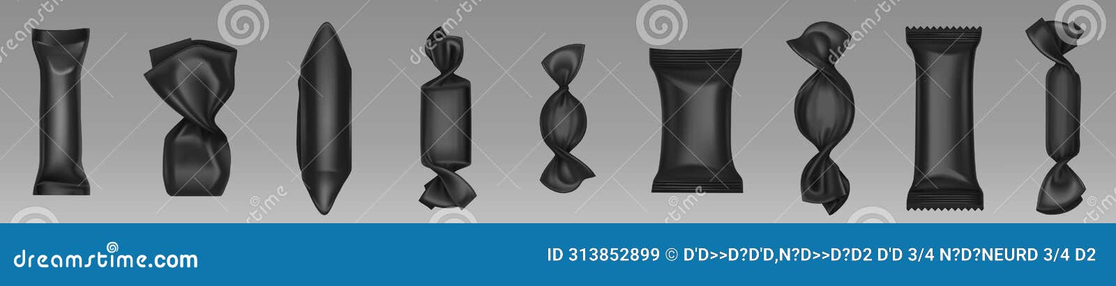 Blank Black Wrappers of Candies and Chocolates, 3d Plastic Packs ...