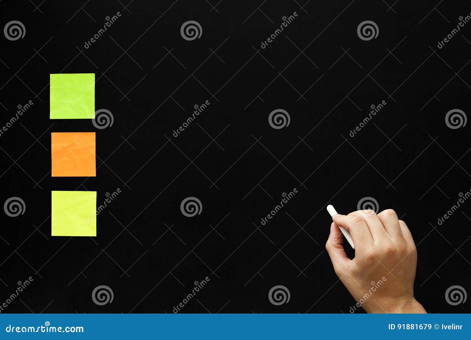 Blank Blackboard and Three Sticky Notes with Hand Stock Image - Image ...