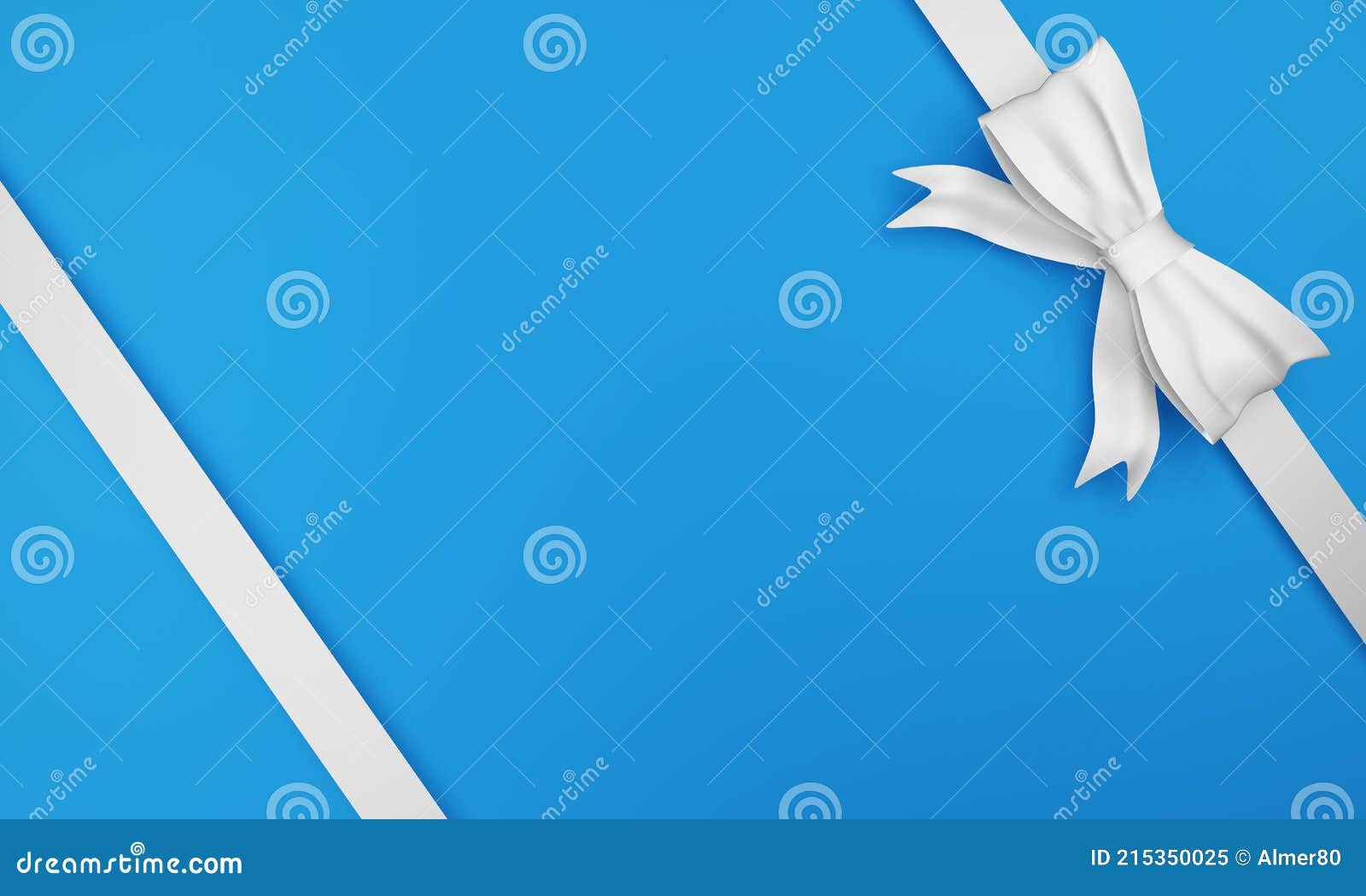 Blank Blue Background with White Diagonal Ribbons and Bow in the Corner ...