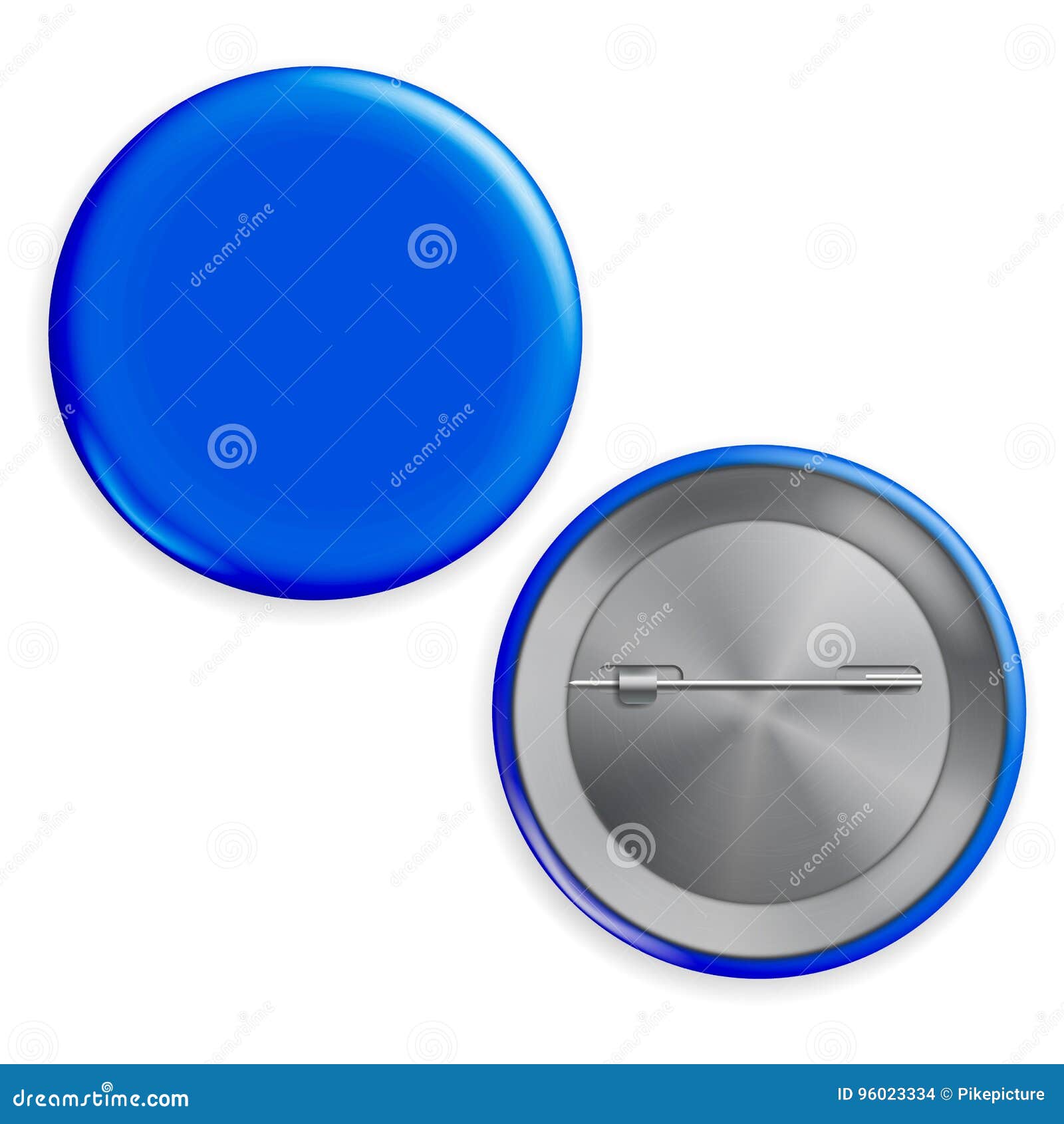 Blank Blue Badge Vector. Circle Button Badge Set Front, Back Side ...