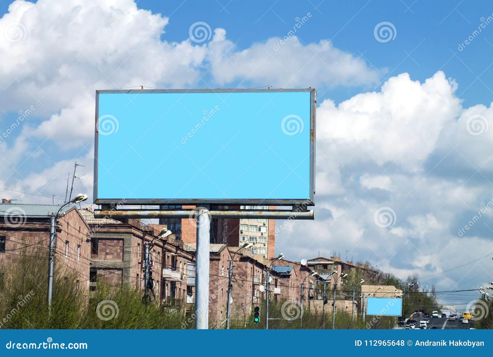 Blank blue billboard. stock photo. Image of banner, advertisement ...