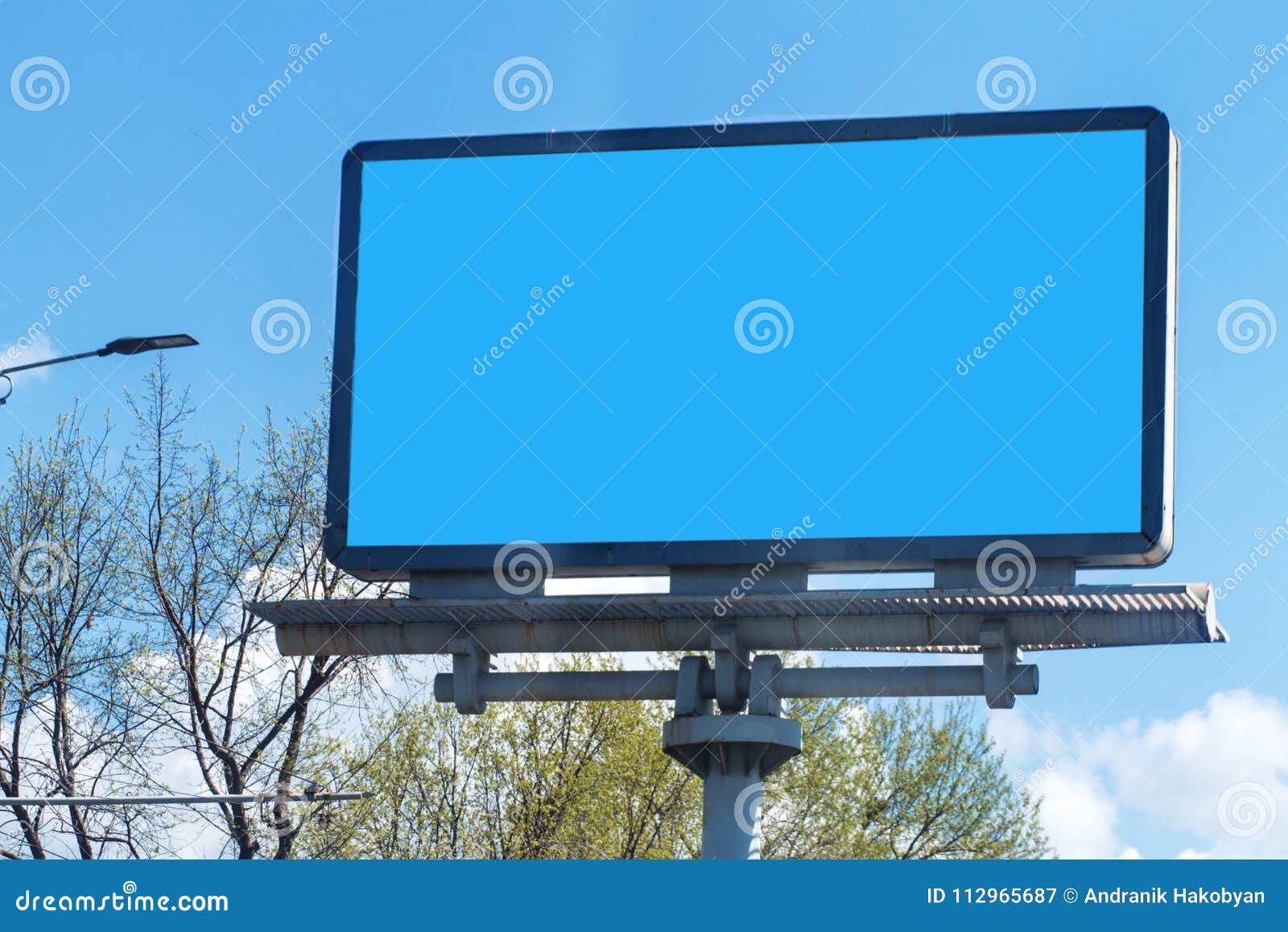 Blank blue billboard. stock image. Image of communication - 112965687