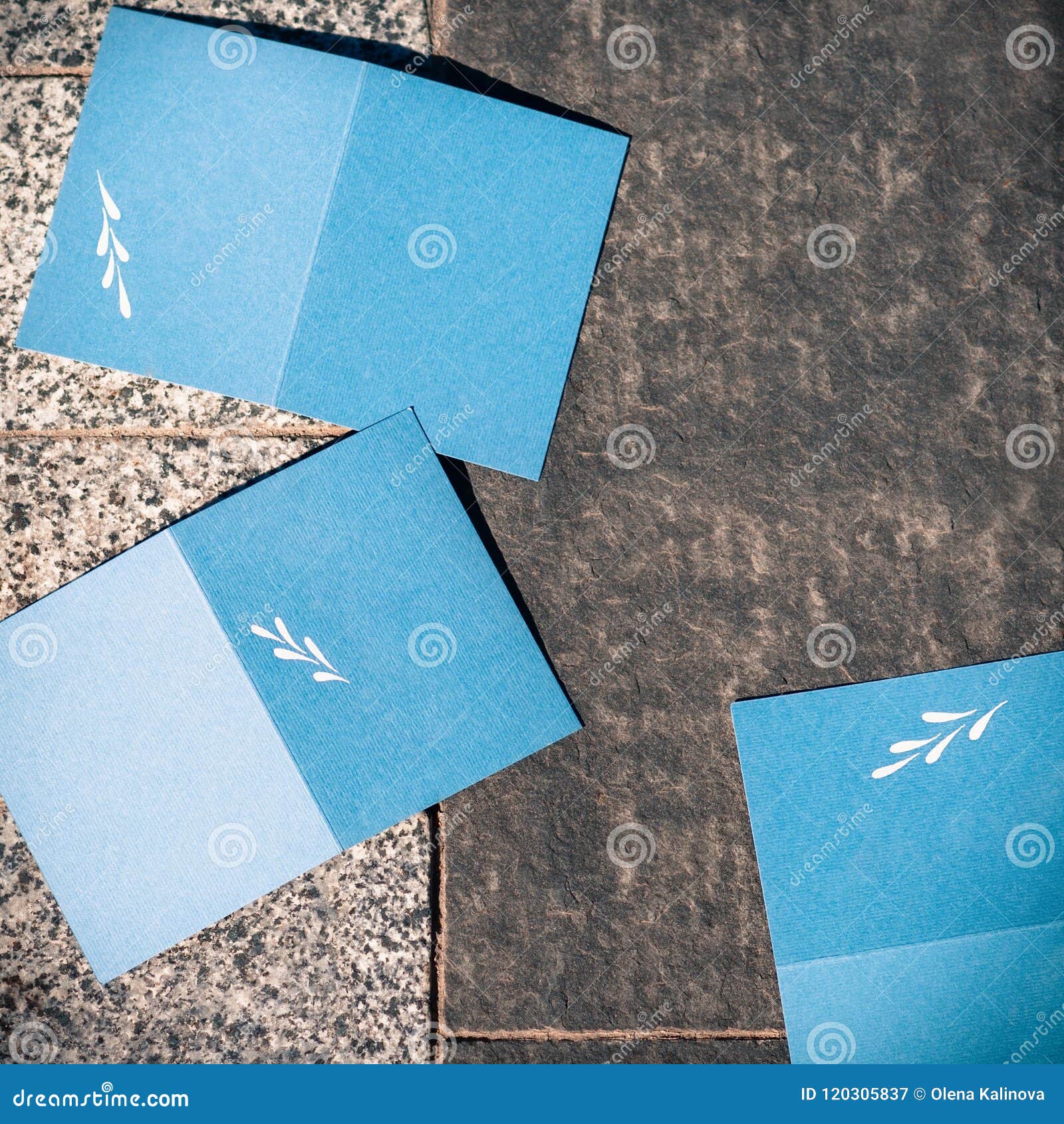 Blank Blue Cards on Grey Texture To Replace Your Design, Square Stock ...