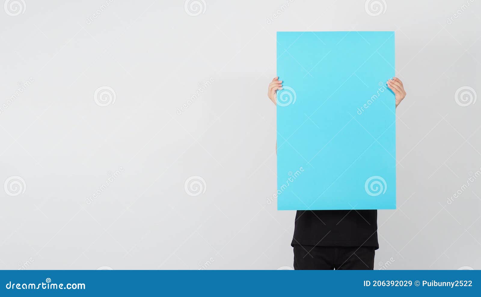 The Blank Blue Color Paper in Man Hand on White Background Stock Image ...