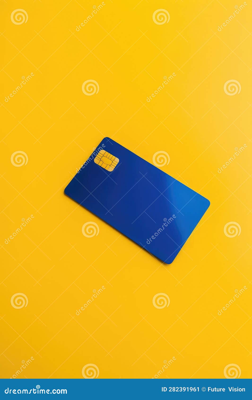 Blank Blue Credit Card with Microchip on Yellow, Copy Space, Created ...