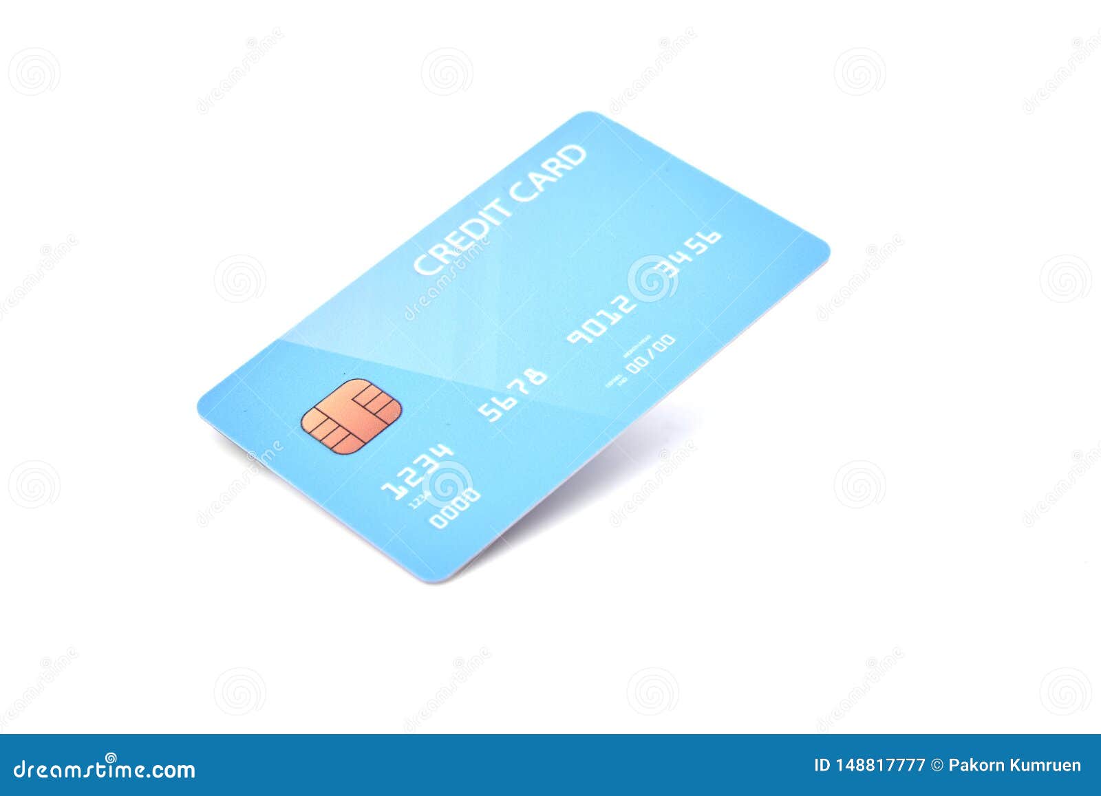 Blank Blue Credit Card on White Background Stock Image - Image of bank ...