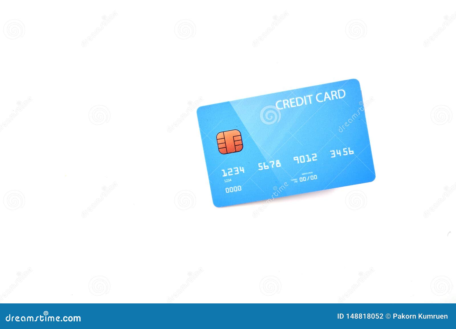 Blank Blue Credit Card on White Background Stock Photo - Image of cash ...