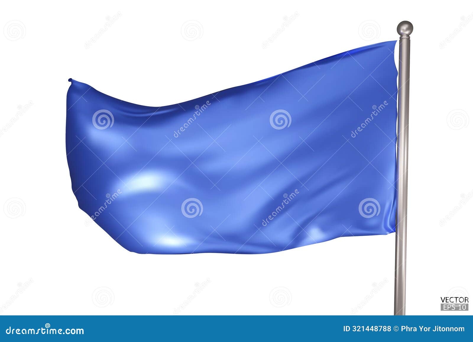 Blank Blue Flag on White Background. a Blue Flag Waving in the Wind on ...