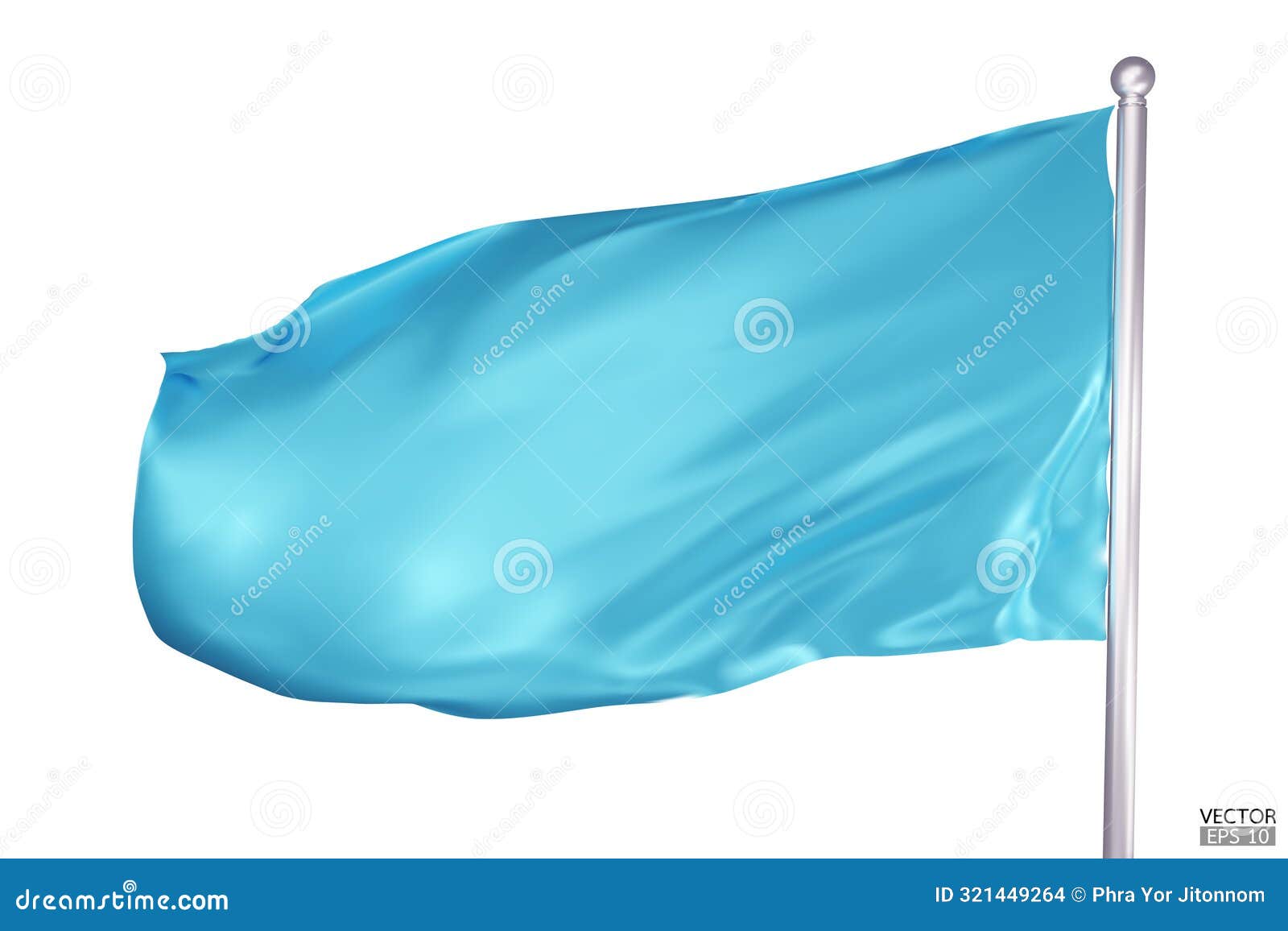 Blank Blue Flag on White Background. a Blue Flag Waving in the Wind on ...