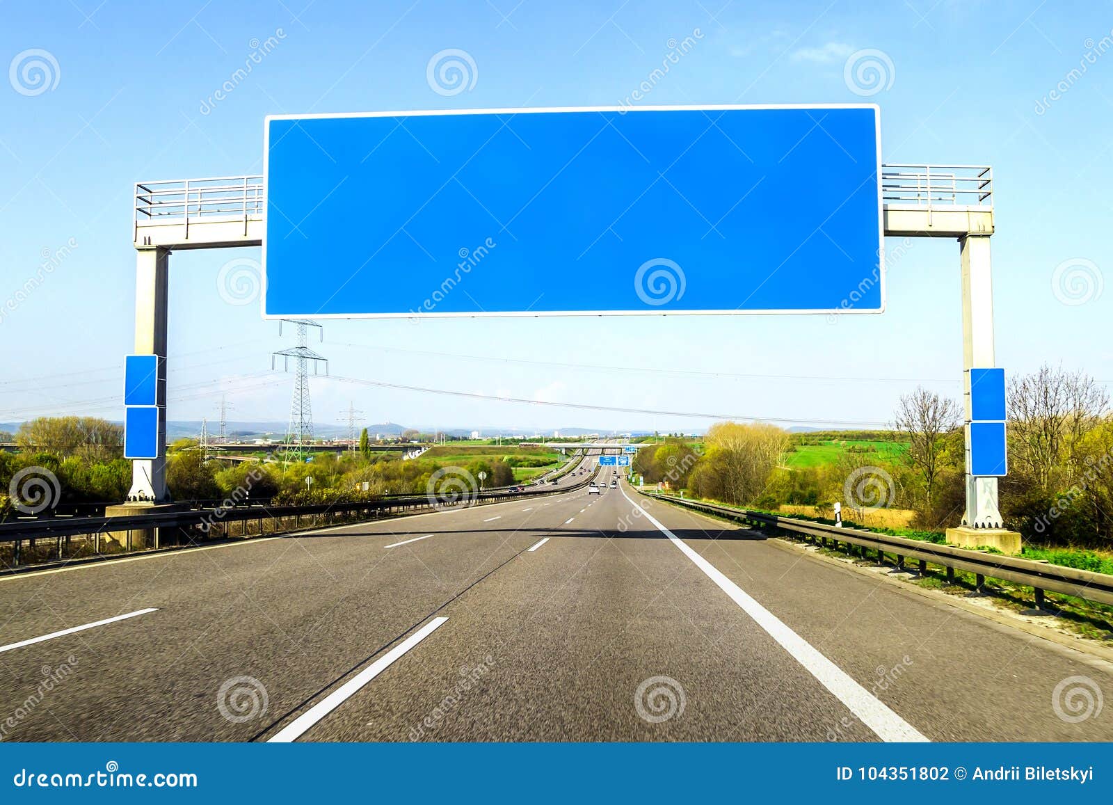 Blank Blue Freeway Sign Over the Road on Sunny Day Stock Photo - Image ...