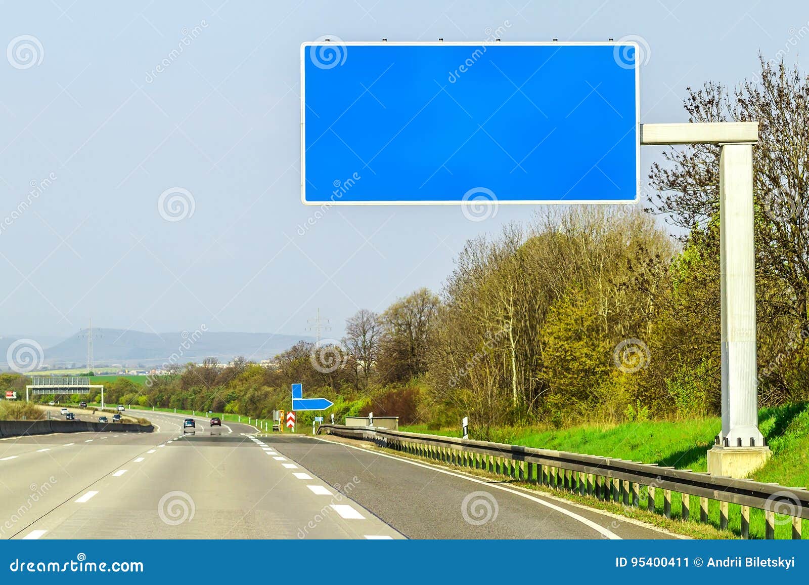 Blank Blue Freeway Sign Over the Road on Sunny Day Stock Image - Image ...