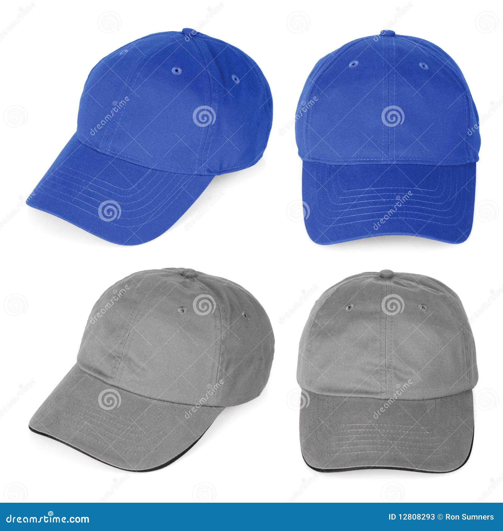 Blank Blue and Gray Baseball Caps Stock Image - Image of gray, front ...