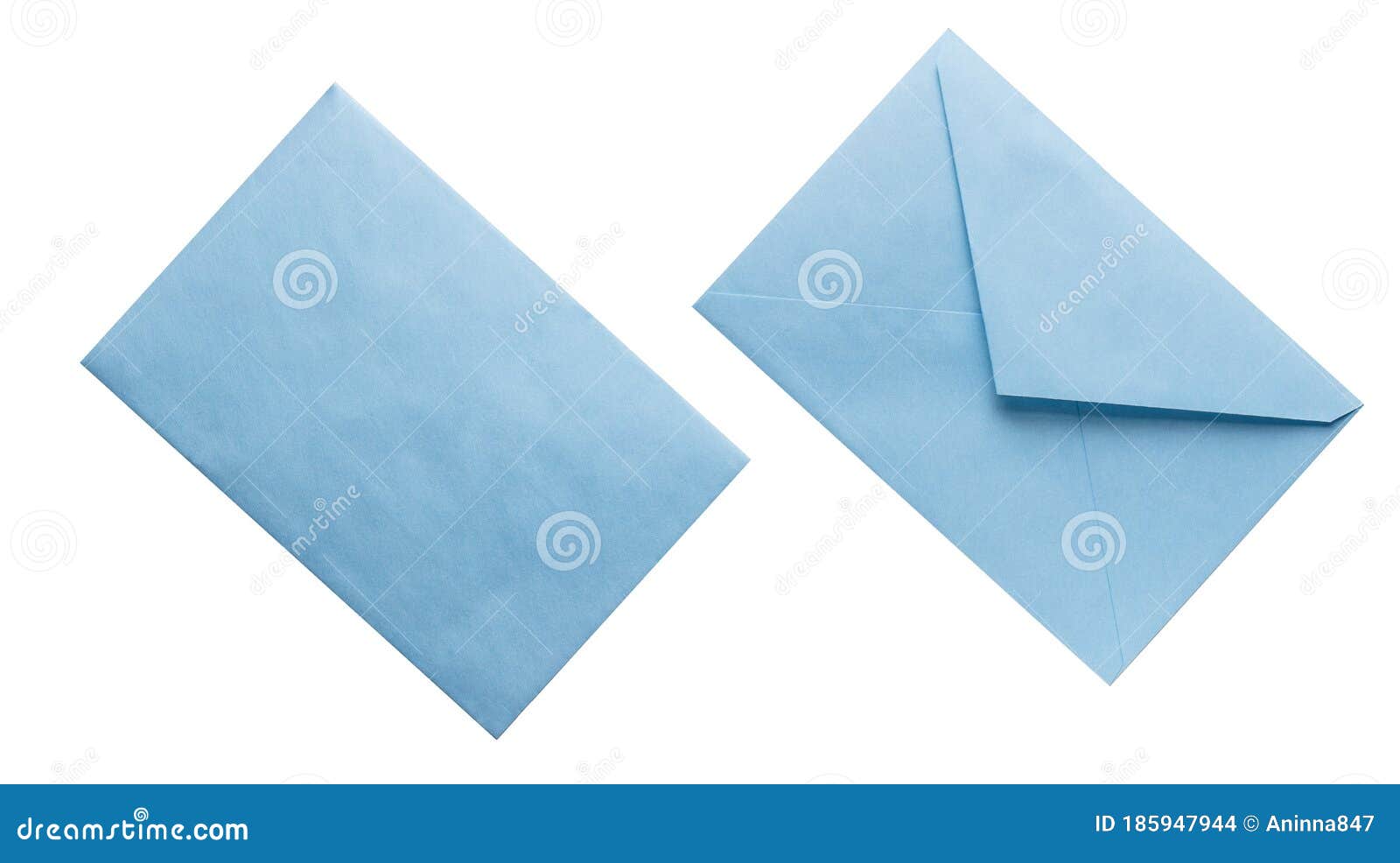 Blank of Blue Paper Envelope on Both Sides, Isolated on White Stock ...