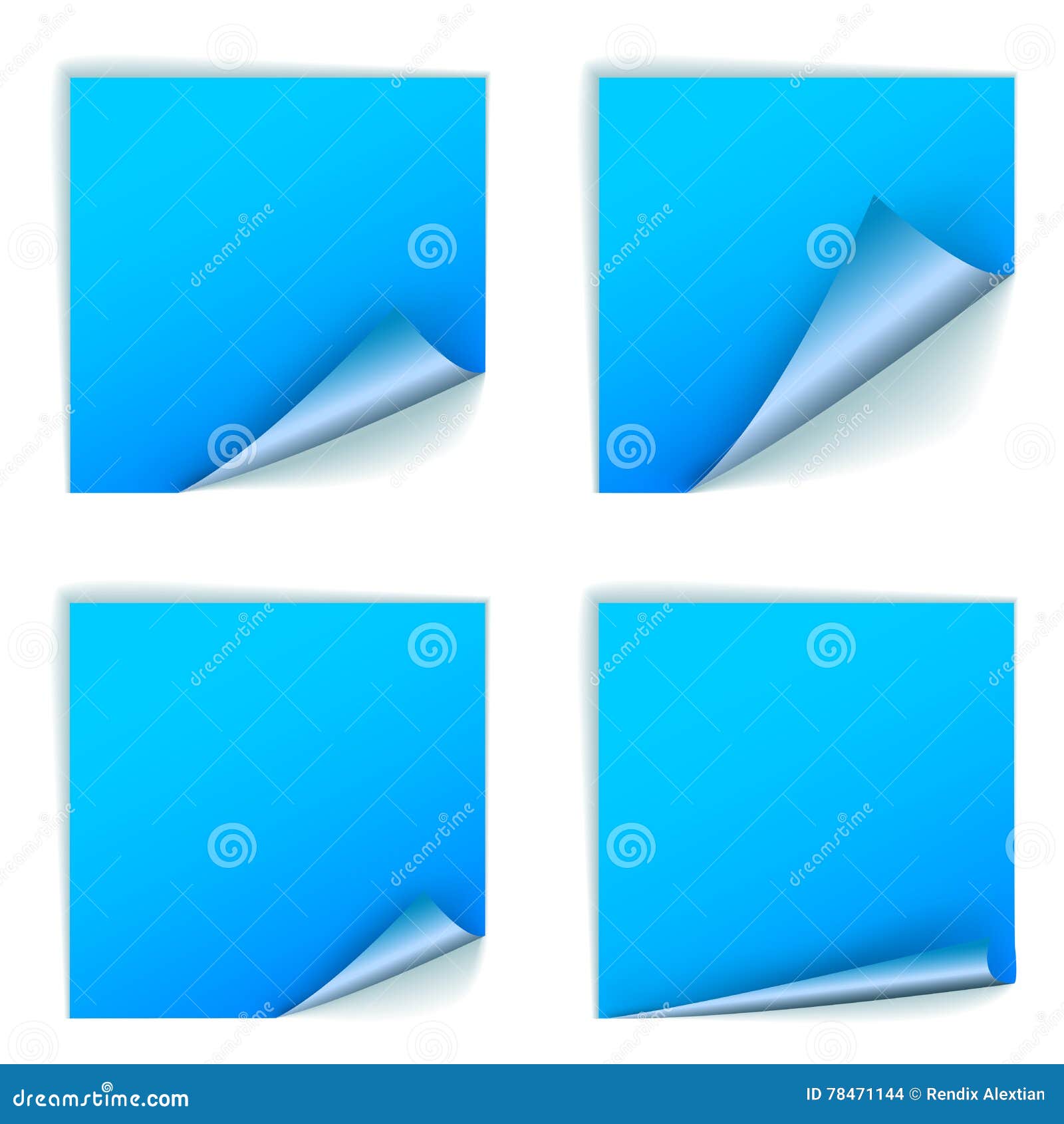 Blank Blue Square Stickers with Curl Sets Stock Vector - Illustration ...