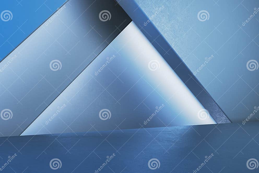 Blank Blue Triangular Gallery Wall with Mock Up Place. Museum Concept ...