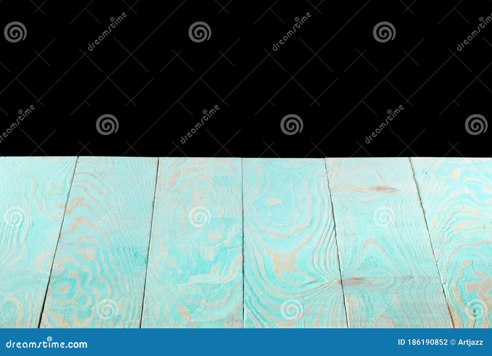 Blank Blue Wooden Textured Table on a Black Background. Stock Photo ...