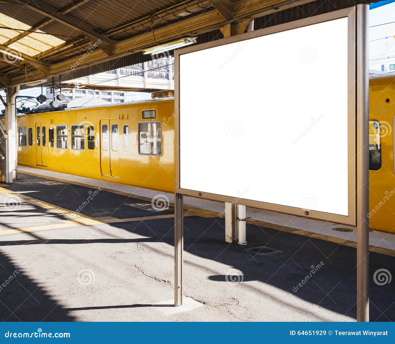 Blank Board Template at Train Station with Public Transportation Stock ...