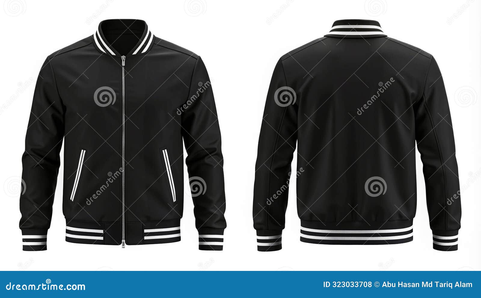 Bomber Jacket Fashion Flat Technical Drawing Template. Zipped Jacket ...