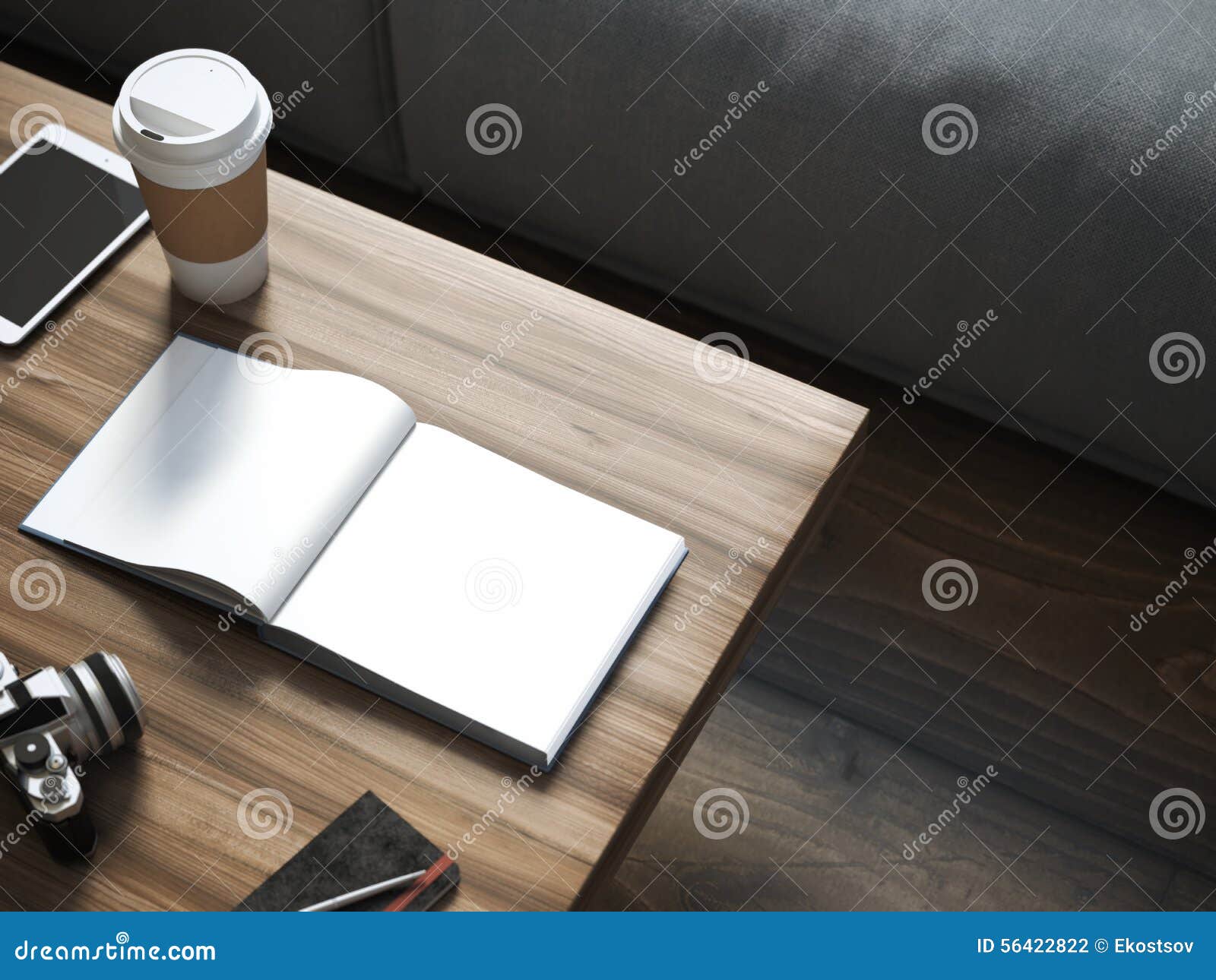 Blank Book on the Wooden Table. 3d Rendering Stock Photo - Image of ...