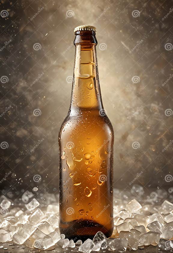 A Blank Bottle of Beer with Ice Cube Mockup with Copy Space Stock ...