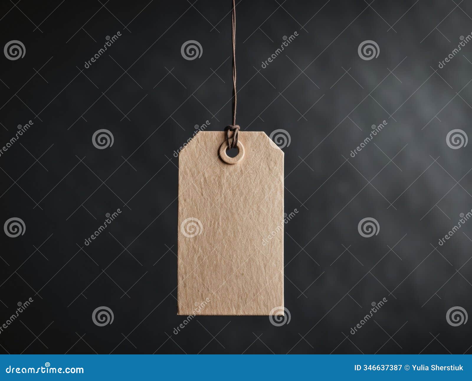 Blank Brown Paper Tag with String on Black Background. Stock Image ...