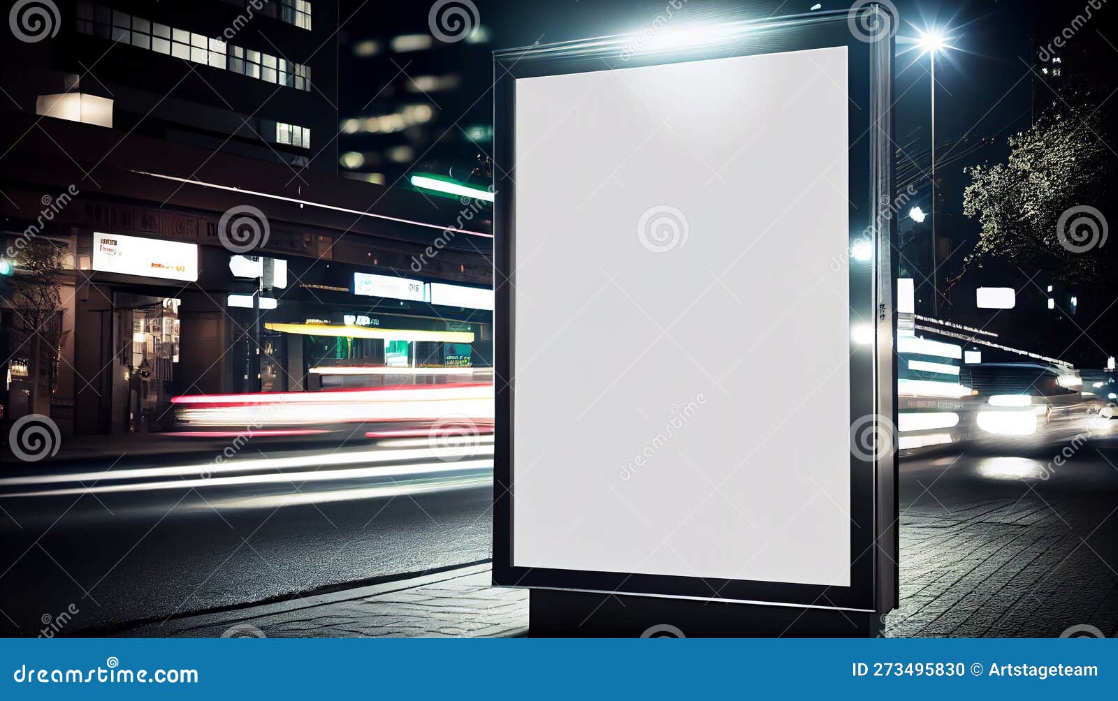 Blank Bus Stop Advertising Billboard in the City at Night Stock ...