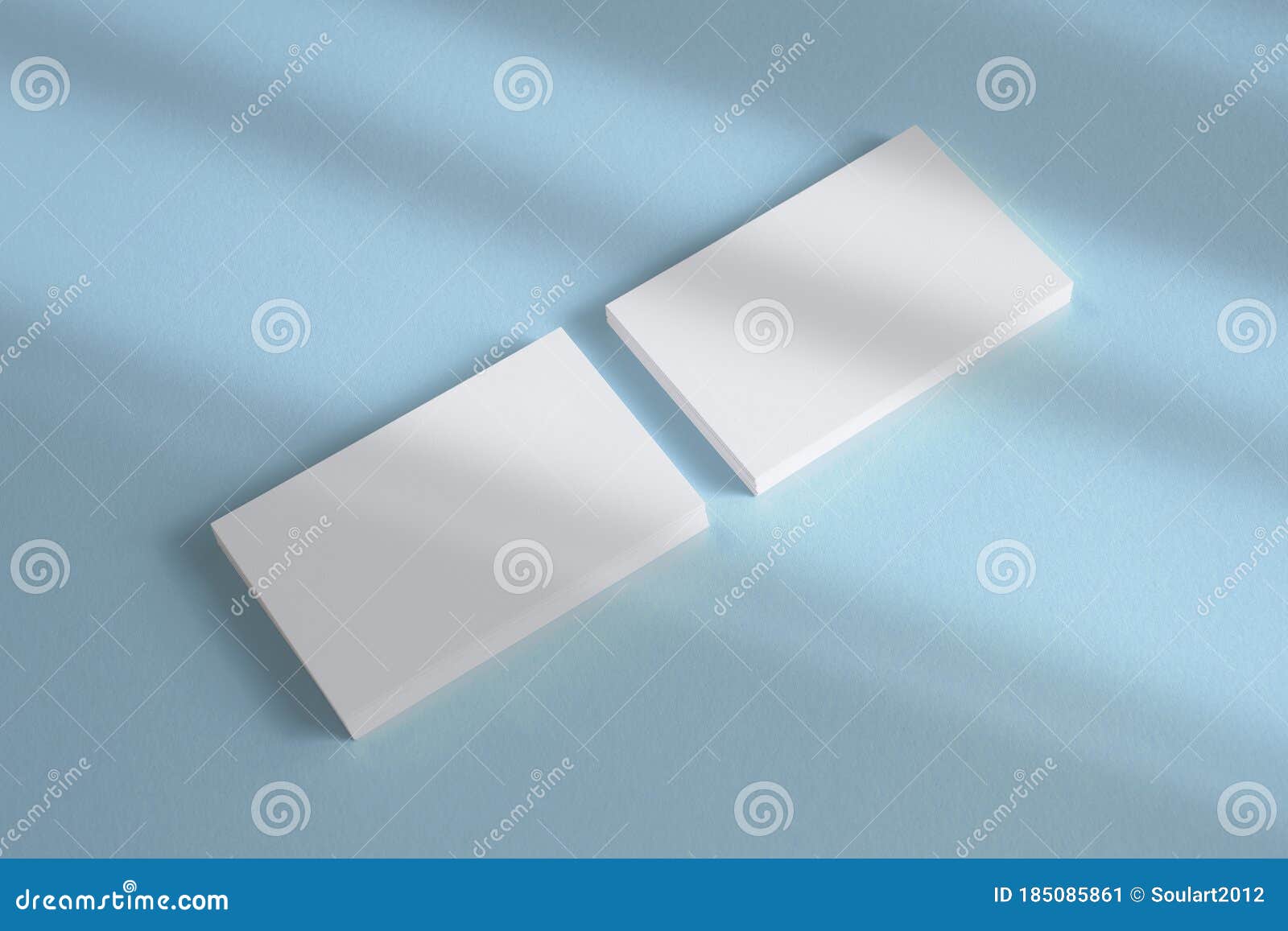 2 Blank Business Cards Stack on Textured Blue Background and Shadow ...