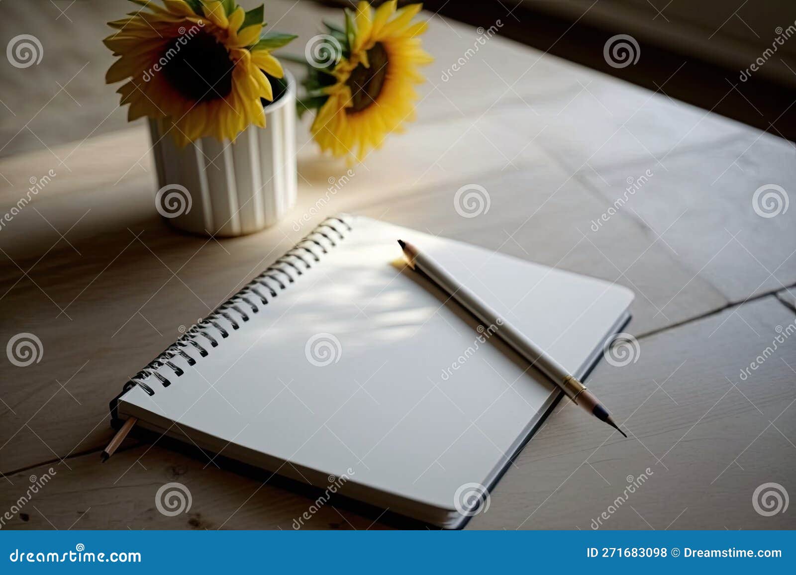 Blank Calendar Planner Notebook With Pencil On Wood Table With Sunlight ...