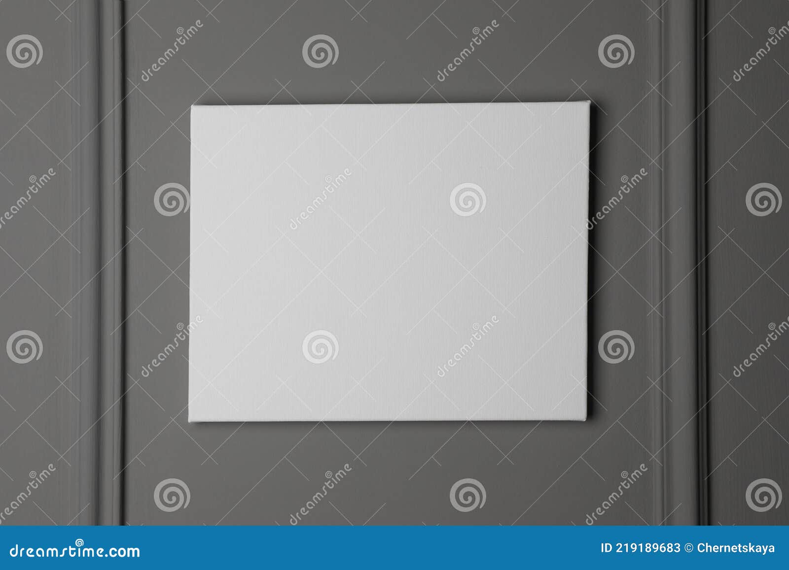 Blank Canvas Hanging on Grey Wall, Space for Text Stock Image - Image ...