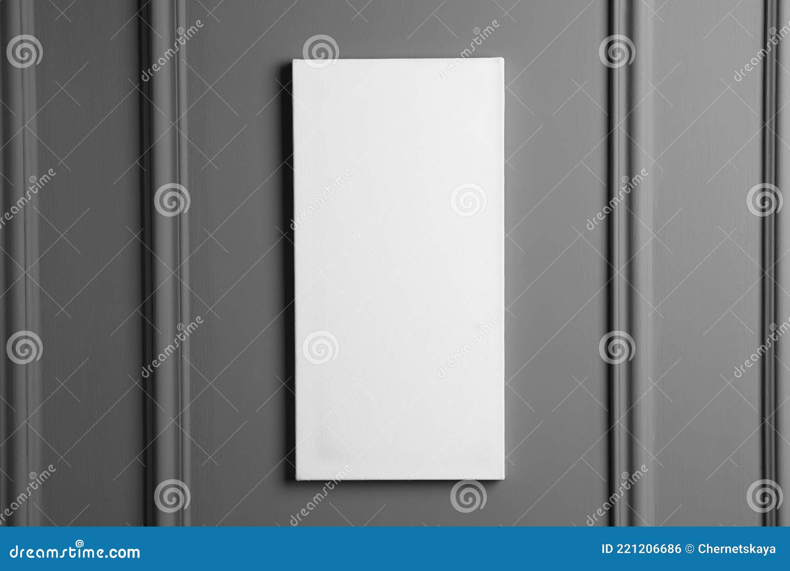 Blank Canvas Hanging on Grey Wall, Space for Text Stock Photo - Image ...