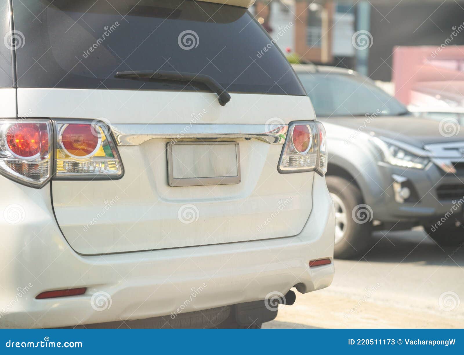 Blank Car Number Plate on White Suv Back View Stock Image - Image of ...