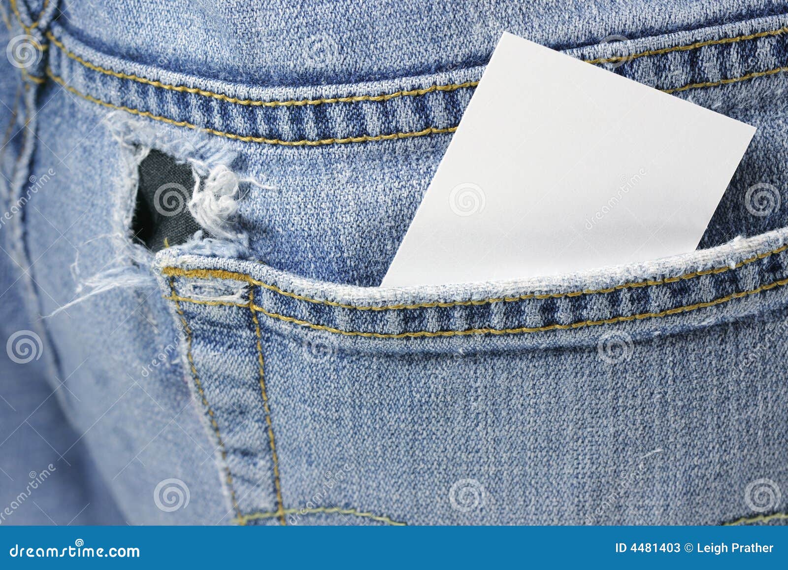 Blank card in back pocket stock image. Image of copy, denim - 4481403