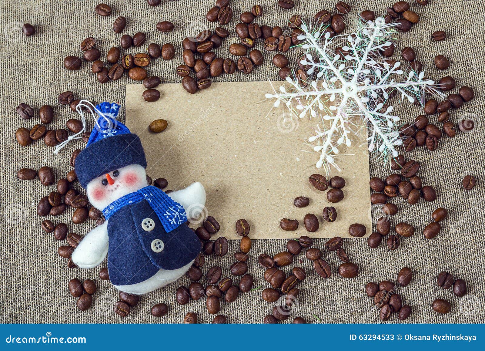 Blank Card with Coffee Beans, Snowman and Snowflake Stock Image - Image ...