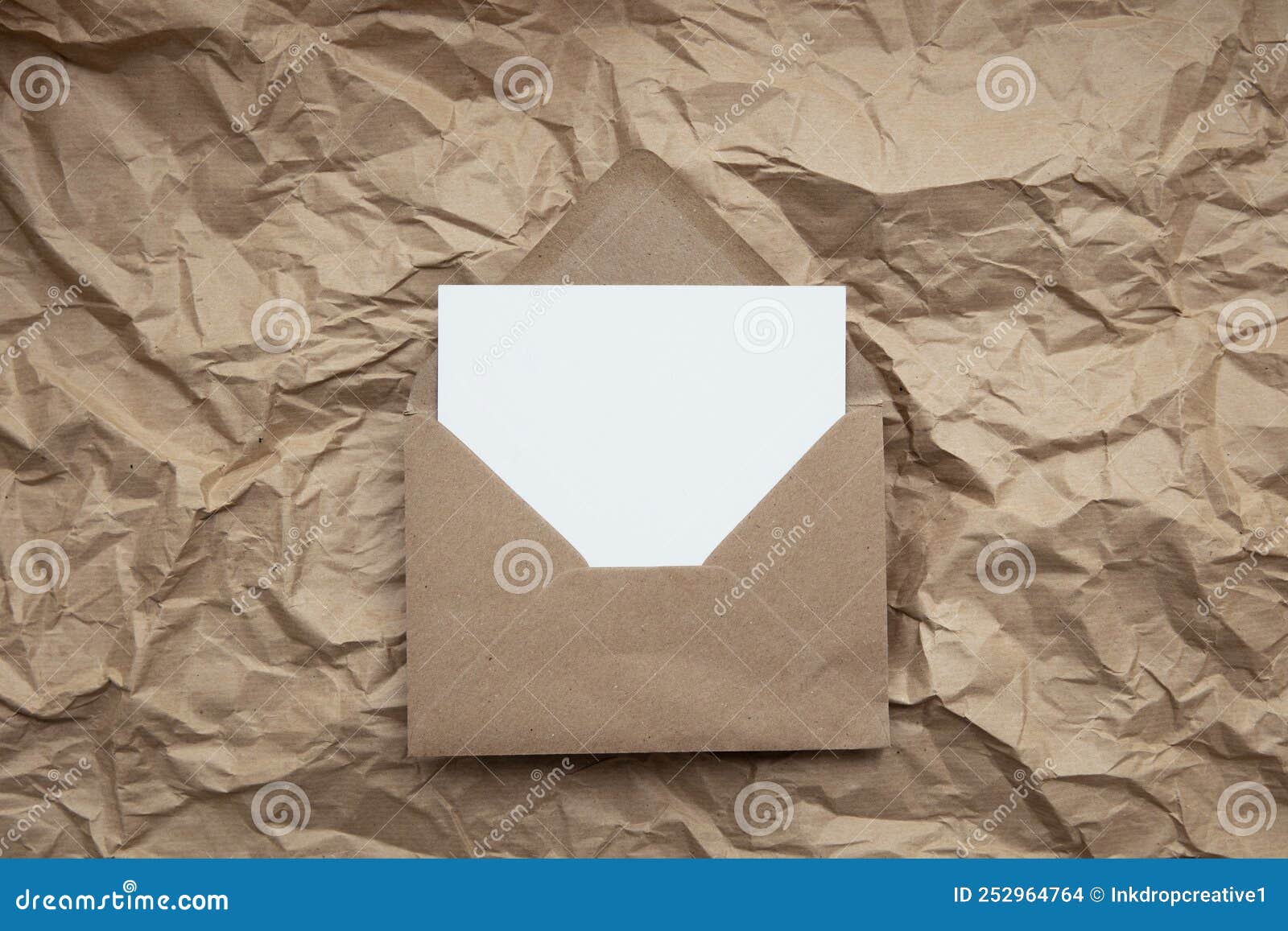 Blank Card with Kraft Brown Paper Envelope Template Mock Up on Crumpled ...