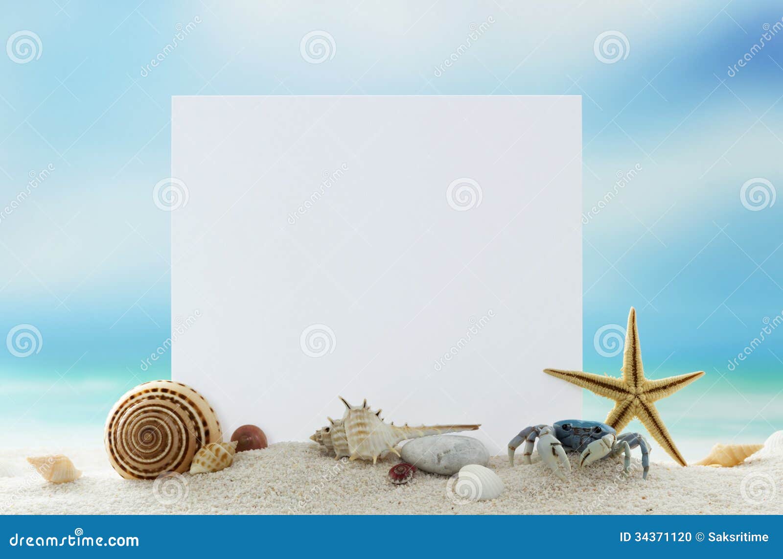 Blank card on sand beach stock photo. Image of space - 34371120