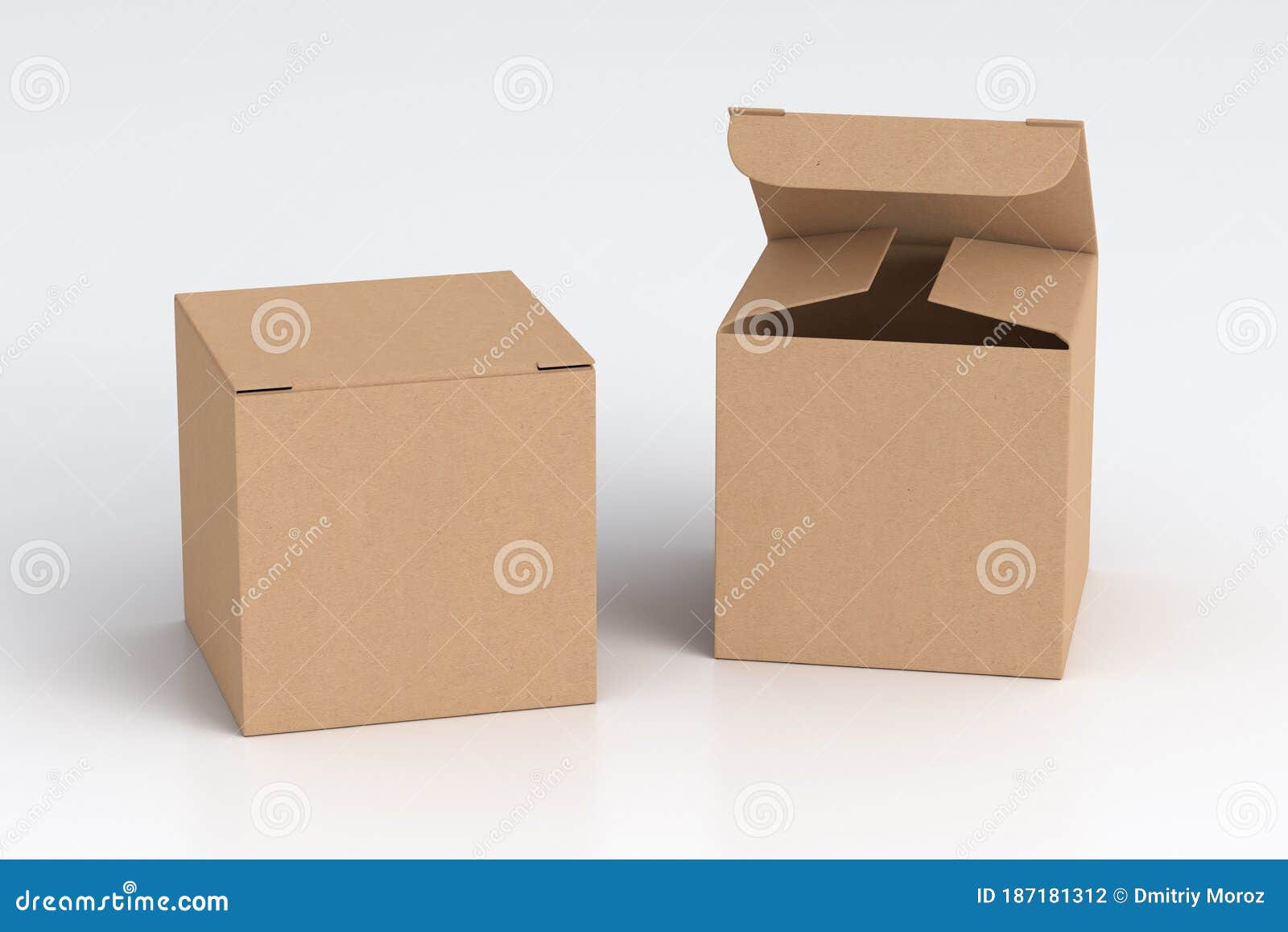 Blank Cardboard Cube Gift Box With Open And Closed Hinged Flap Lid On ...