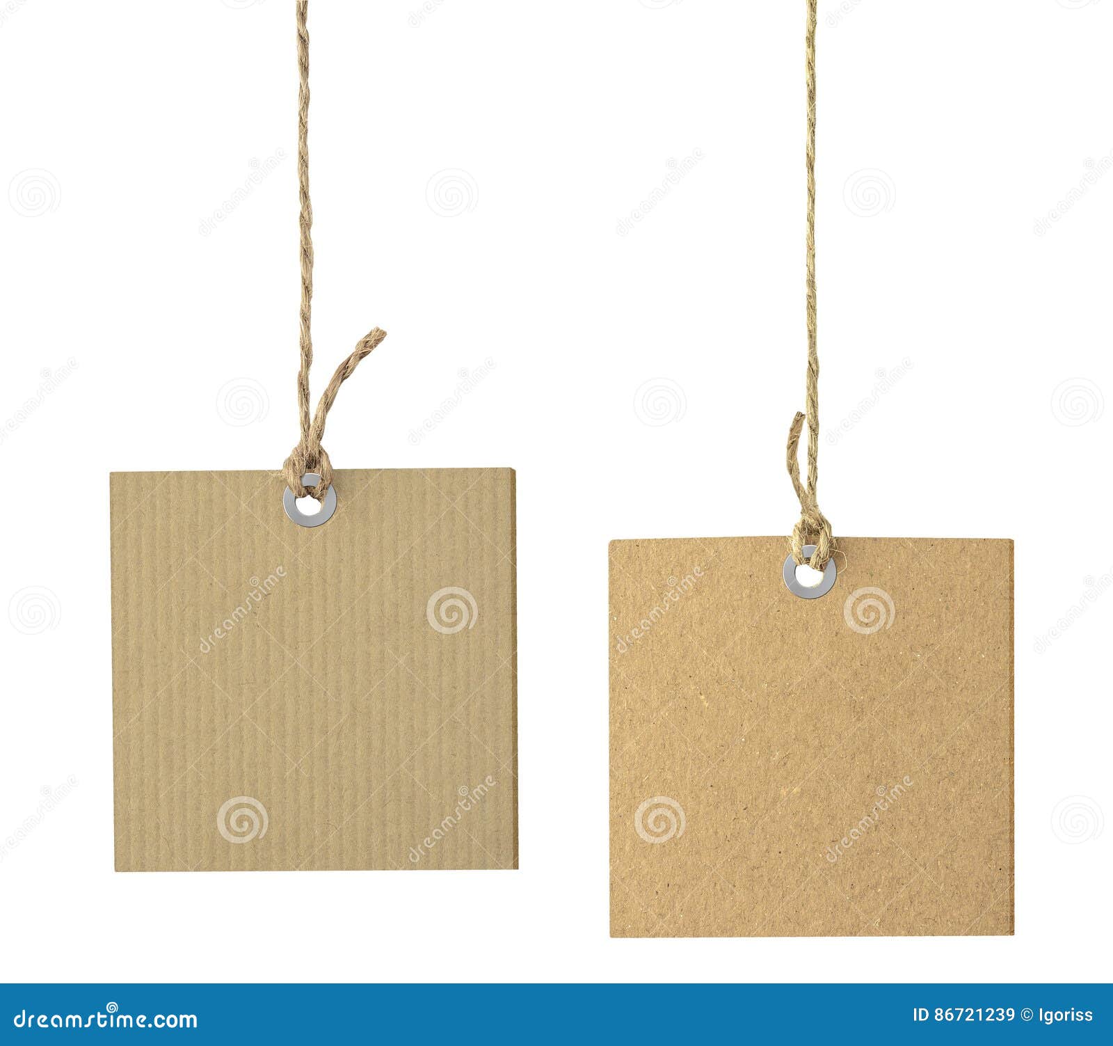 Blank Cardboard Labels Hanging on the Rope Isolated. Stock Image ...