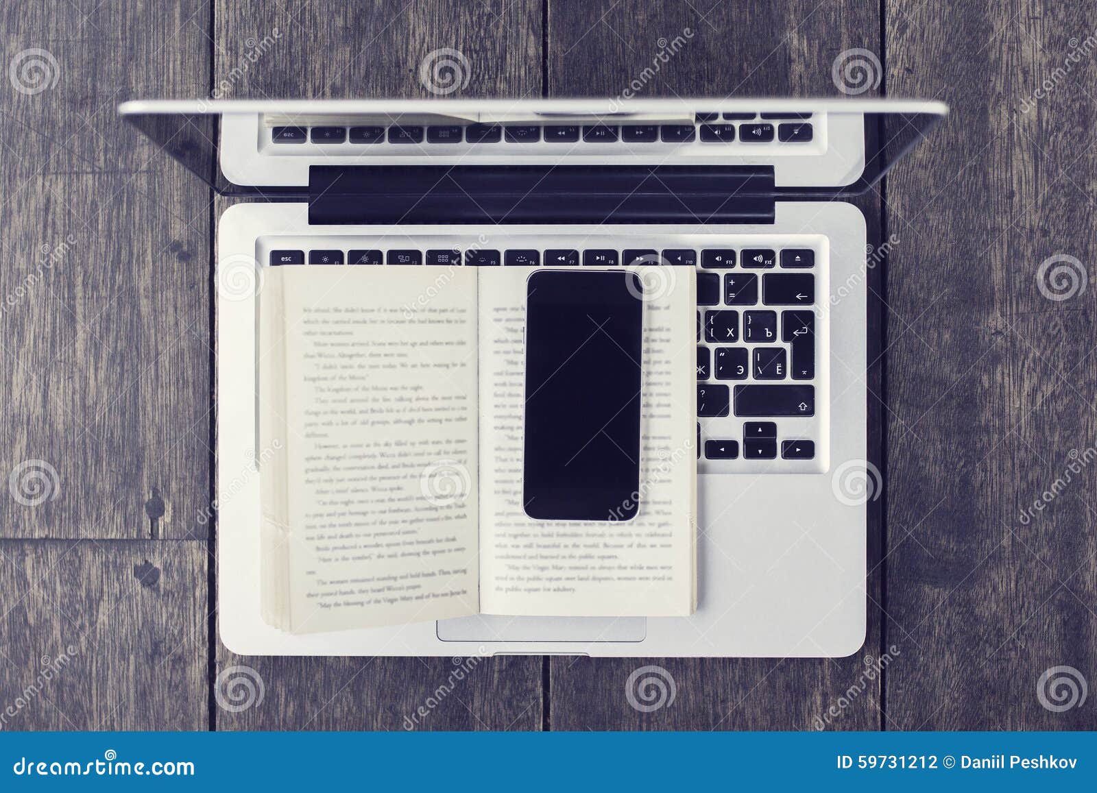 Blank Cell Phone with Open Book and Laptop Stock Photo - Image of ...