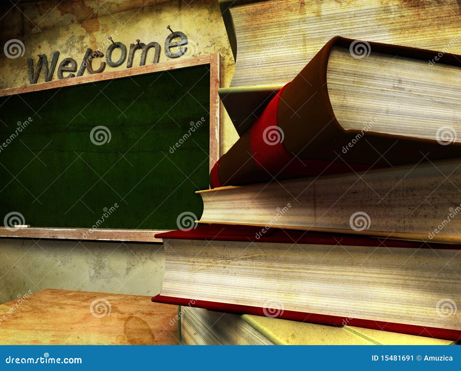 Blank chalkboard and books stock illustration. Illustration of lesson ...