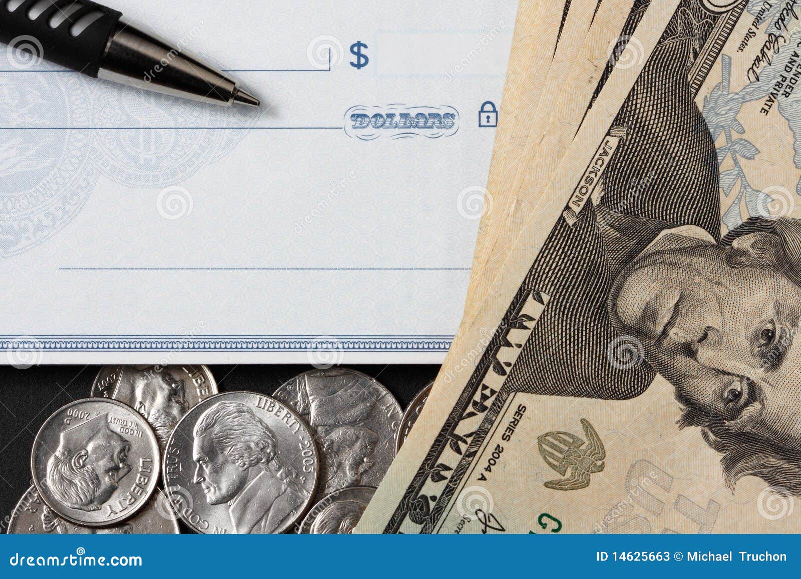 Blank Check, Pen and and Money Stock Image - Image of checkbook, paying ...